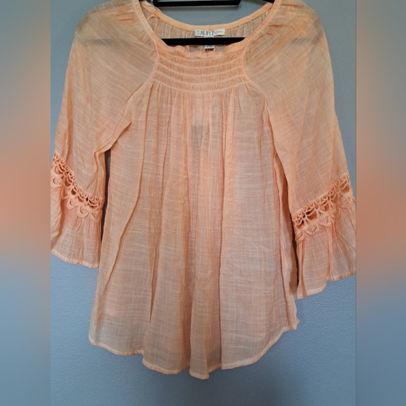 Spense | Tops | Spense Pl Peach Colored Sheer Peasant Top A6 | Poshmark